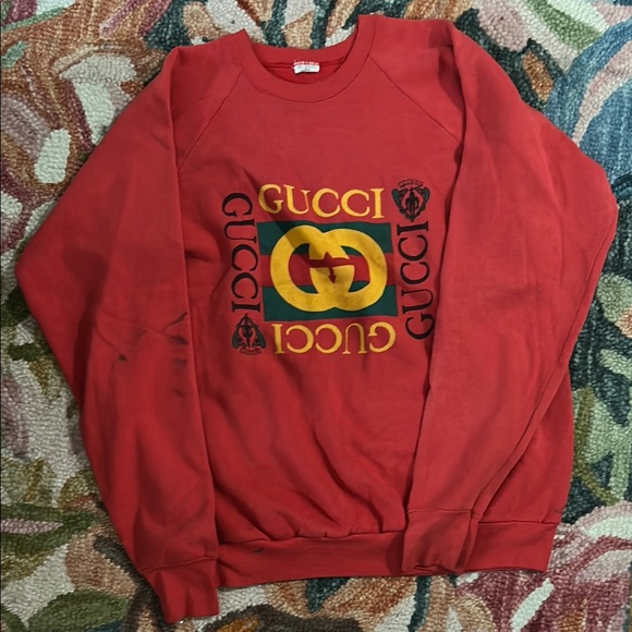 Gucci | Tops | Gucci Red Crewneck Sweater With Iconic Logo | Poshmark